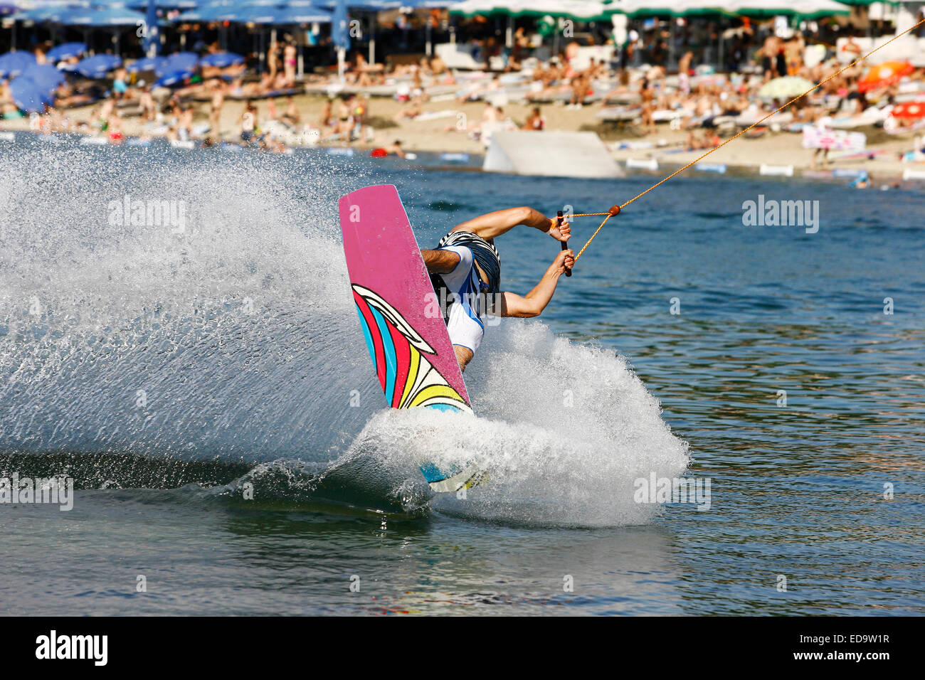 A Water Skier in performance Water Skiing sport on a Lake Stock Photo ...