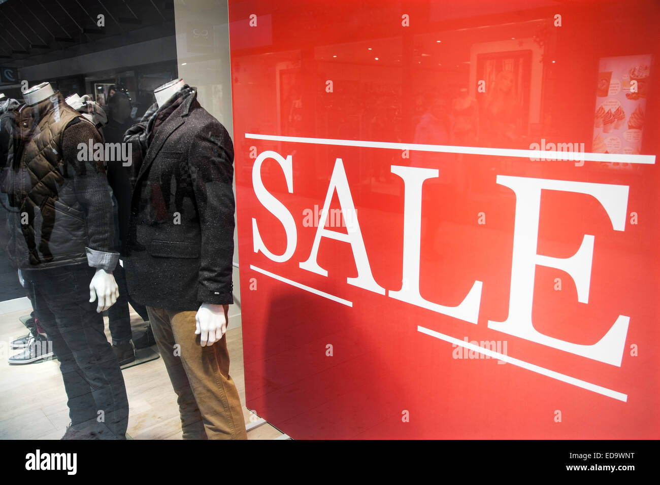 sale in shopping window of fashion store of shopping mall Stock Photo ...