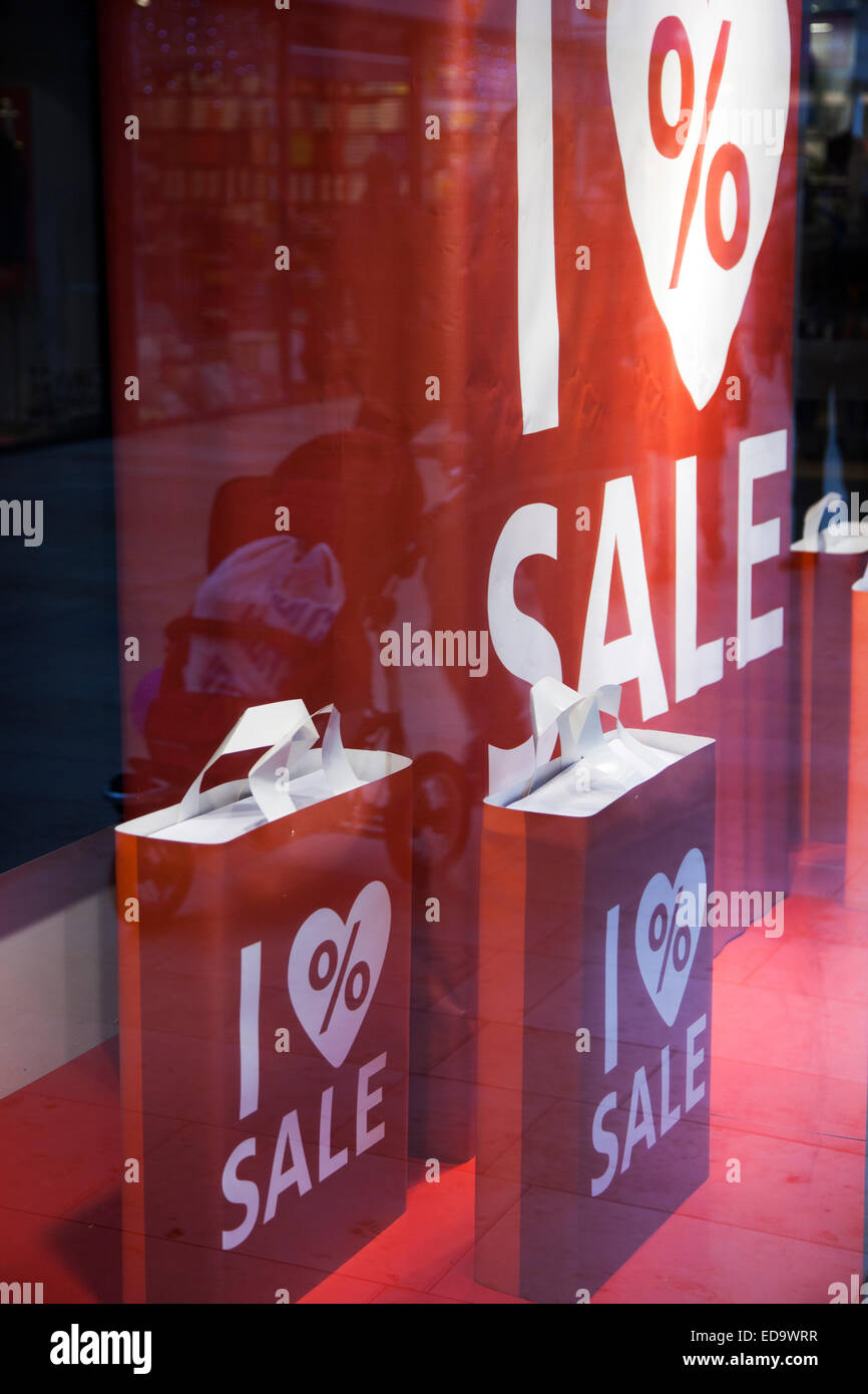 sale in shopping window of fashion store of shopping mall Stock Photo ...