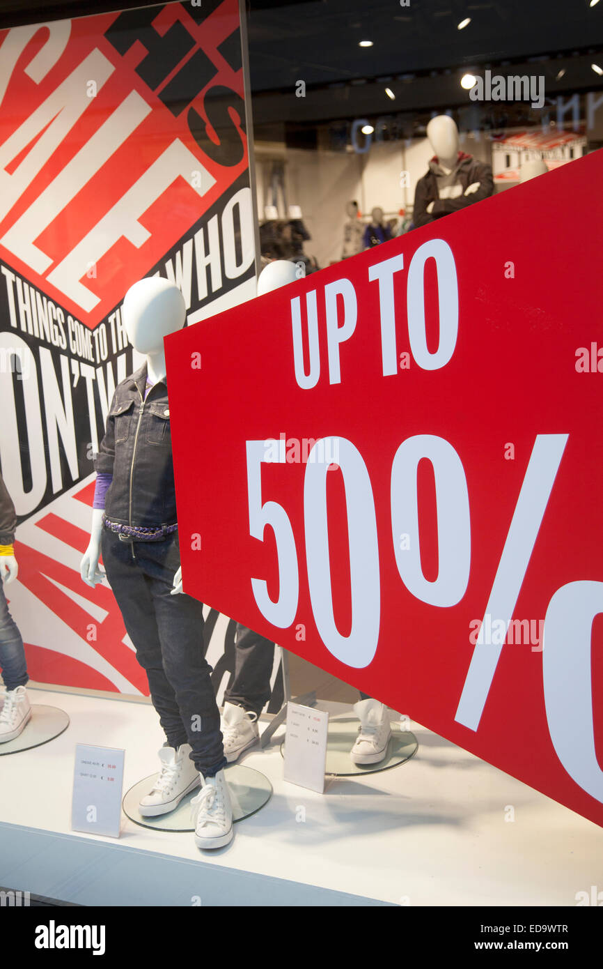 sale in shopping window of fashion store of shopping mall Stock Photo ...