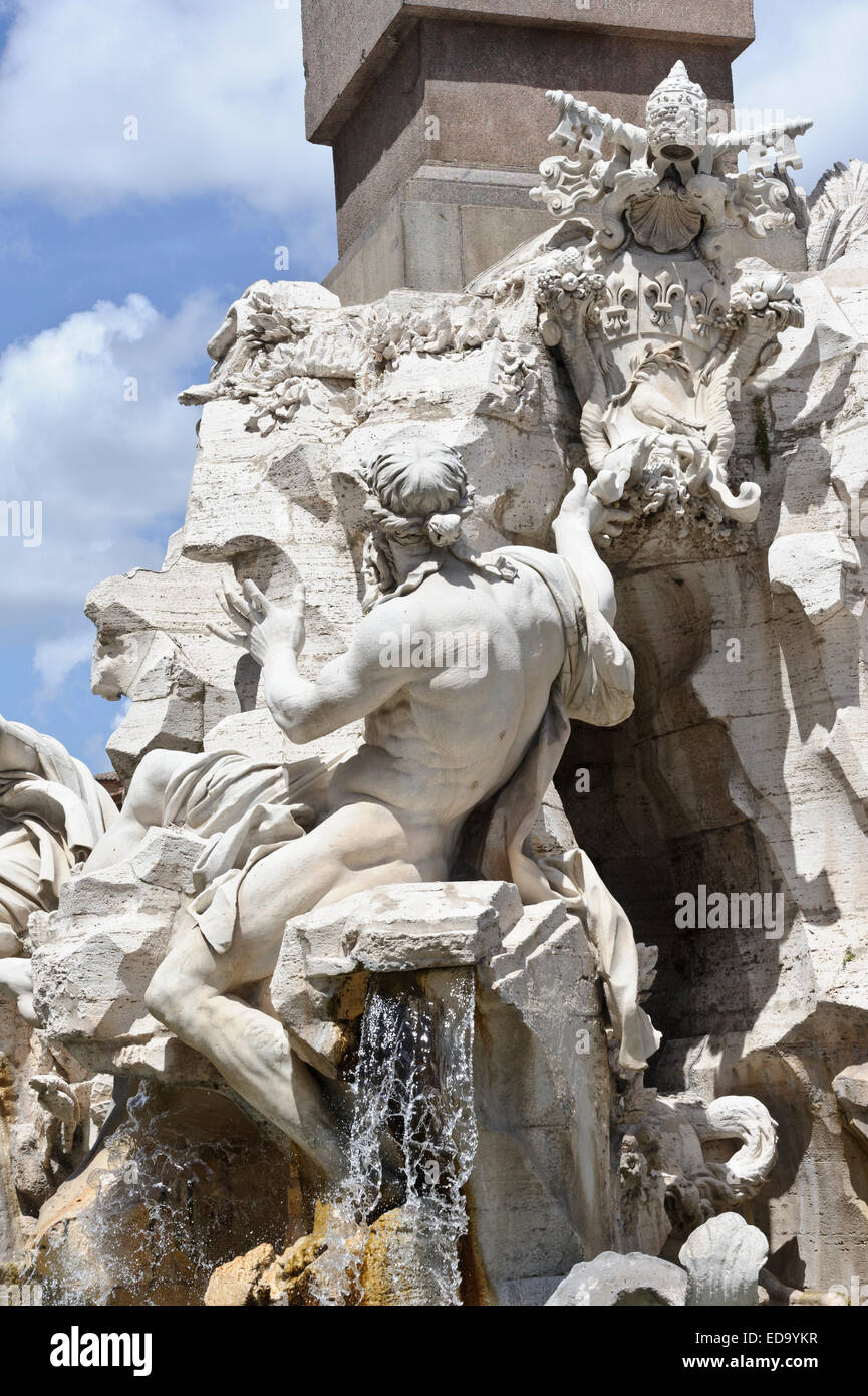 Sculpture representing river ganges at fountain of the four rivers hi ...