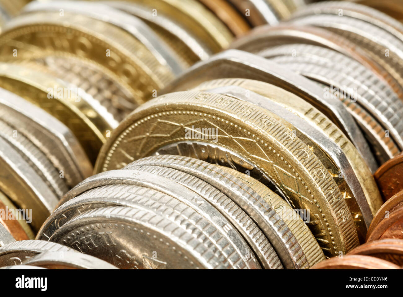 Various coins shown up close Stock Photo - Alamy