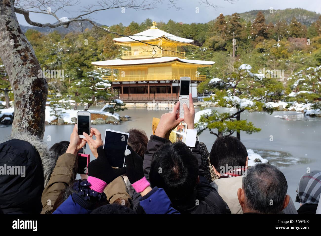 Tourists at Kinkakuji (Golden Temple / Golden Pavilion) in Kyoto, Japan ...