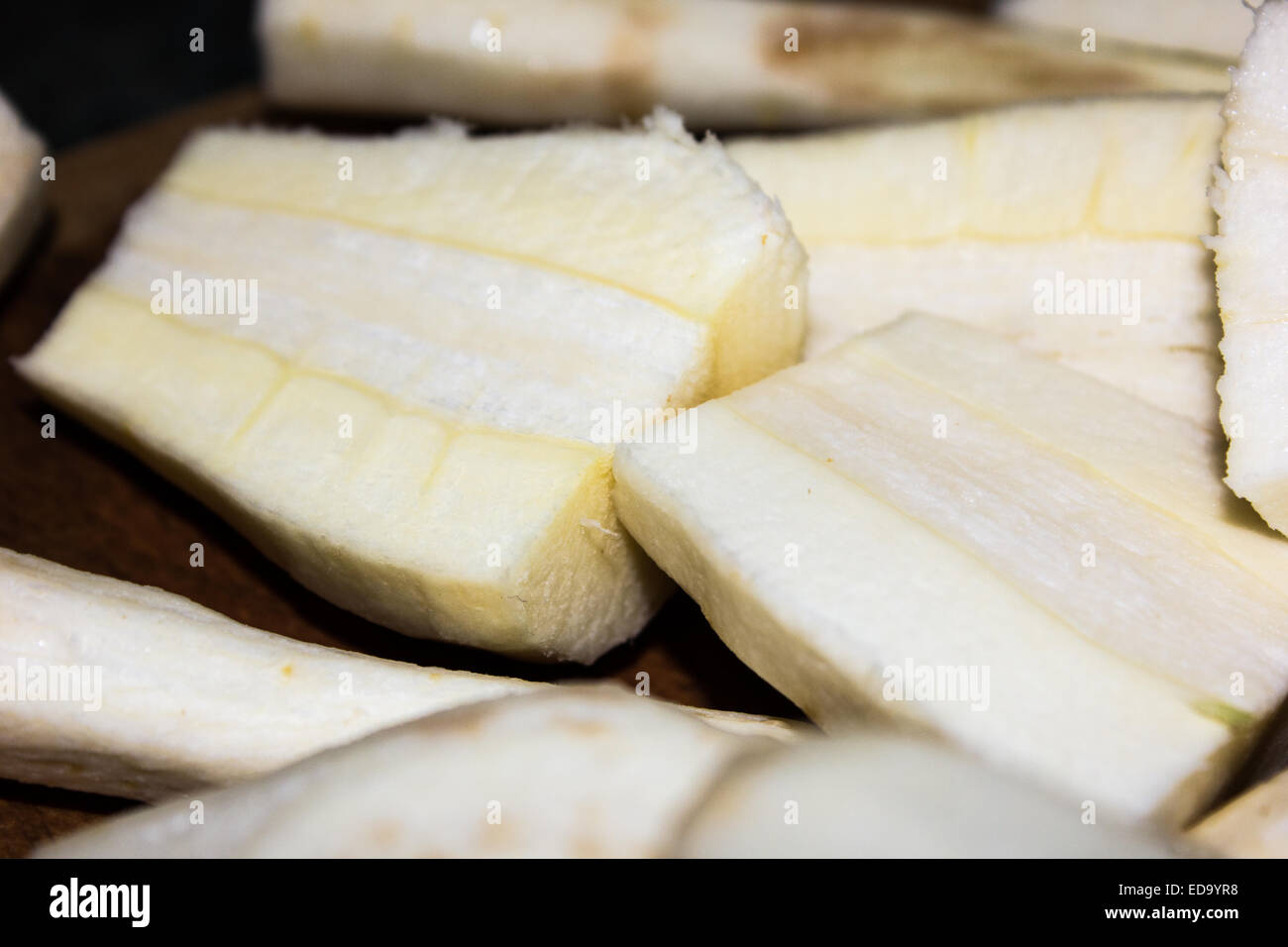 Chopped parsnips ready to be roasted for a Christmas meal or roast ...