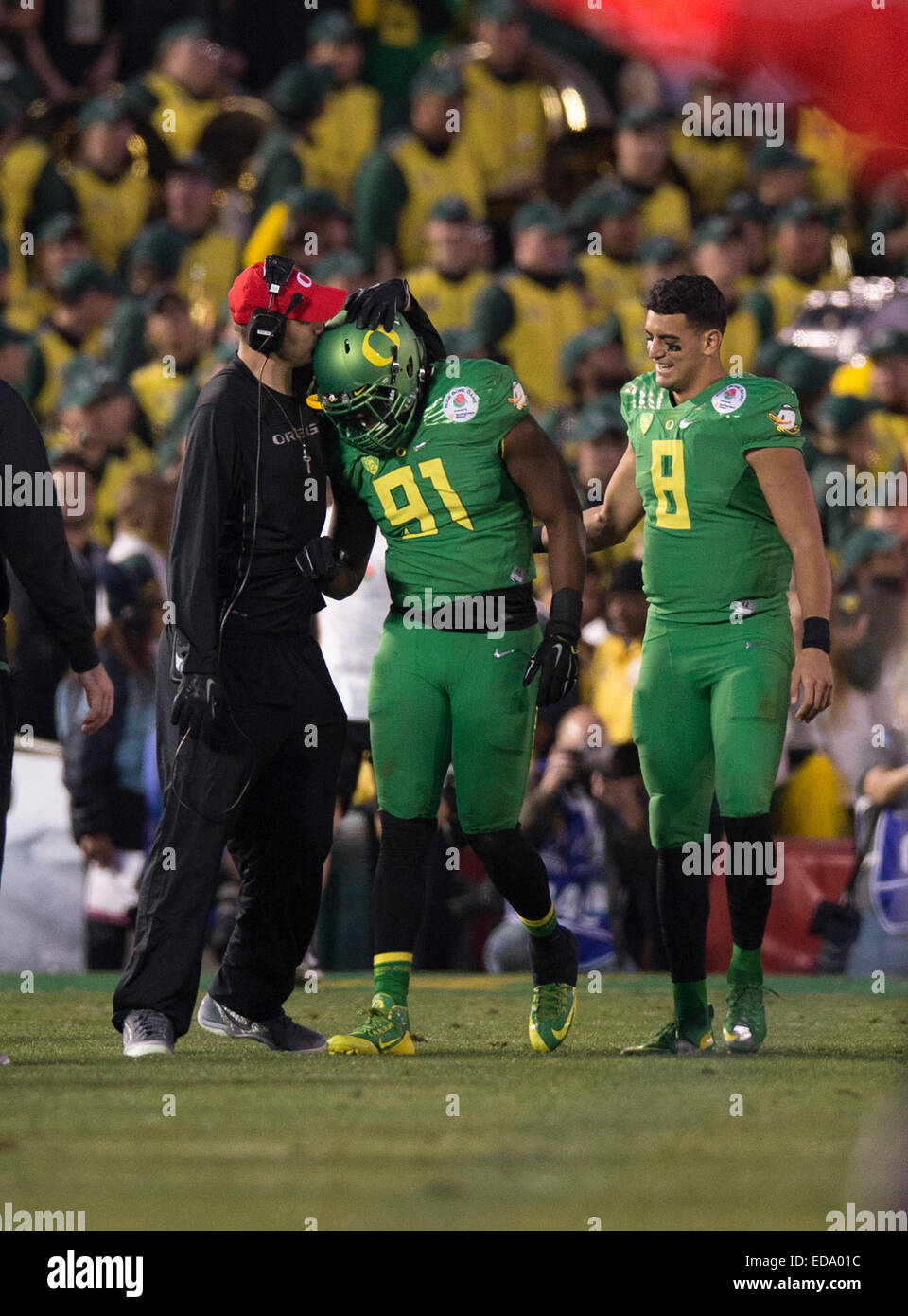 Pasadena, CA. 1st Jan, 2015. Oregon Ducks linebacker (91) Tony ...