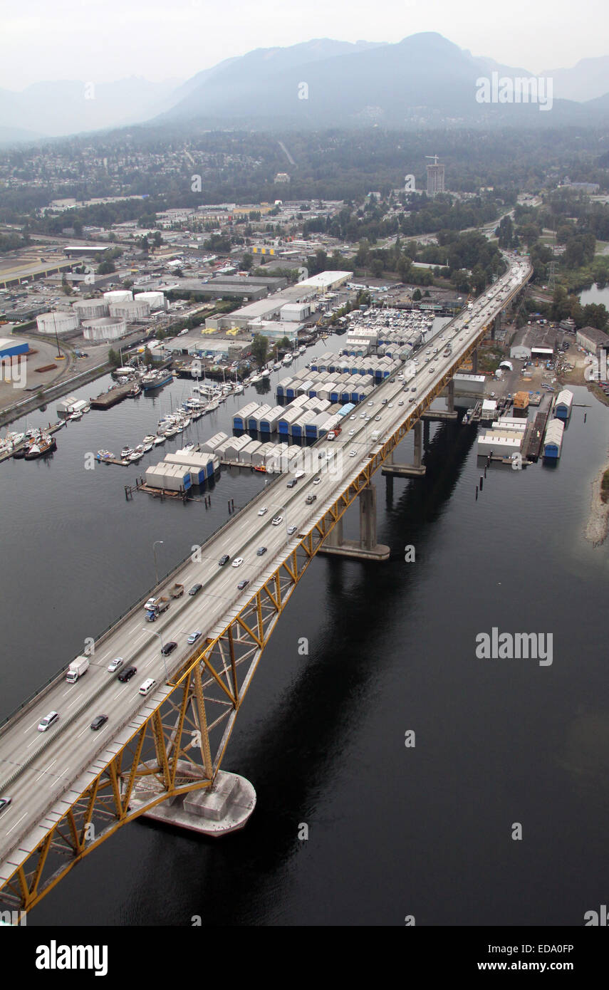 aerial view of the Iron Workers Memorial Bridge at the Seymour River in ...