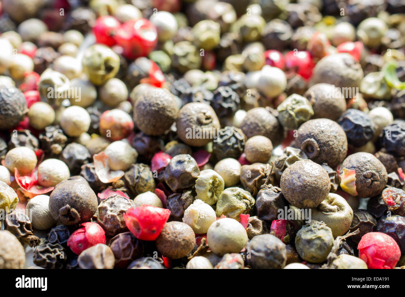 Mixture of peppers: red pepper, black pepper, white pepper, green ...