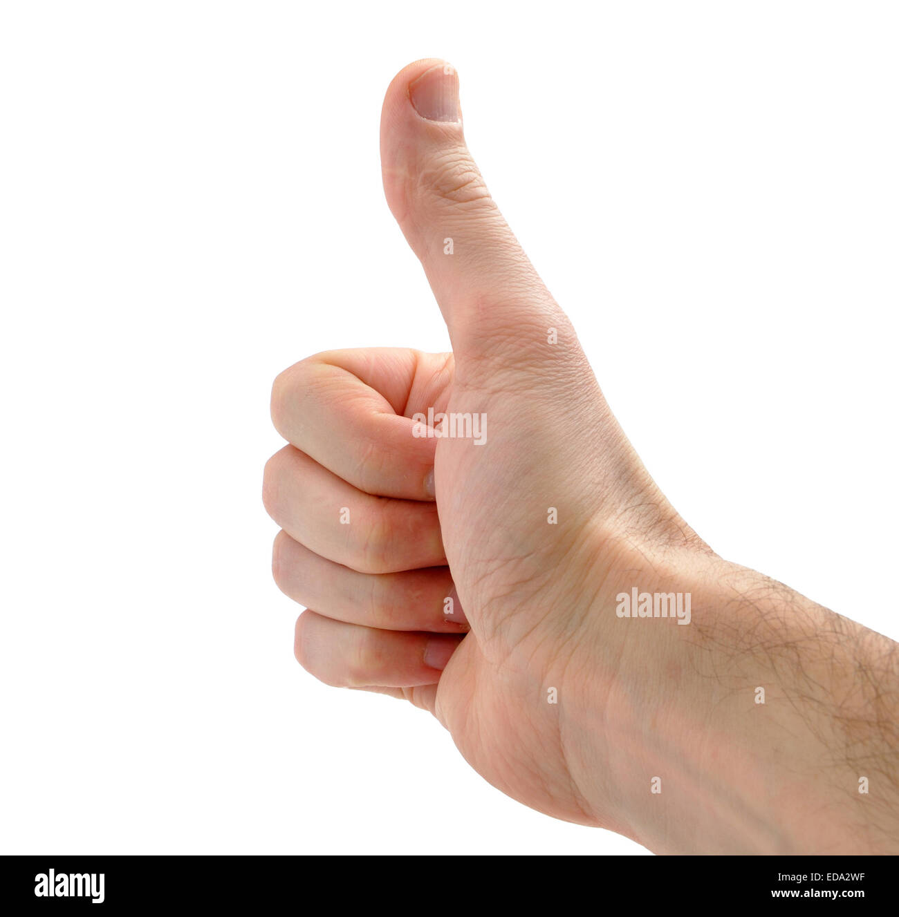 male hand showing thumbs up sign against white background Stock Photo ...
