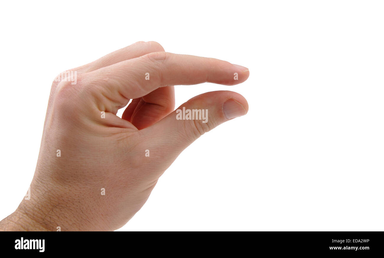 hand with two fingers with narrow slit between two fingers isolated ...