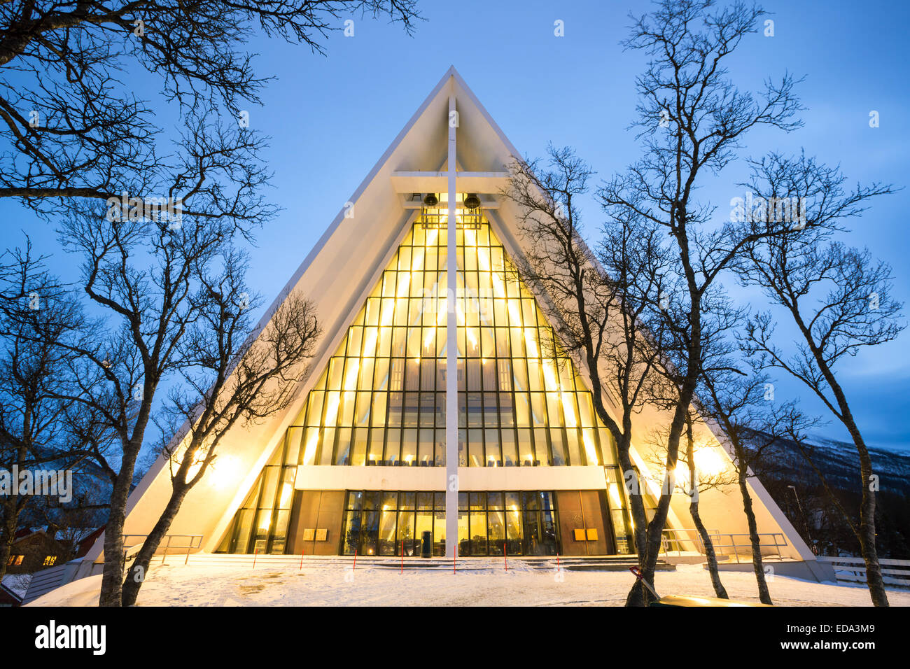 Arctic Cathedral Church in Tromso Norway at dusk twilight Stock Photo ...