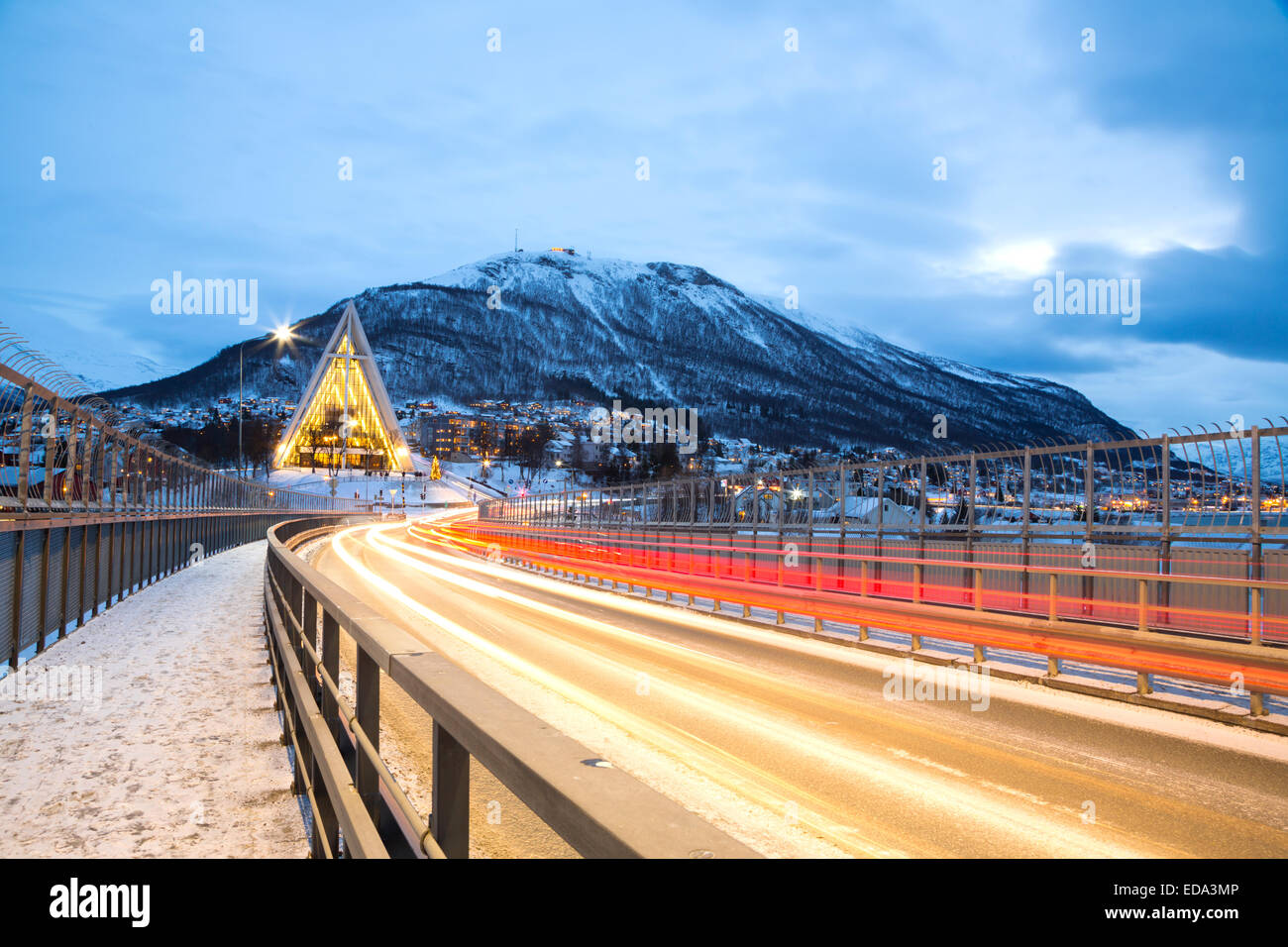 Tromso Arctic Cathedral Church in Norway at dusk twilight Stock Photo ...