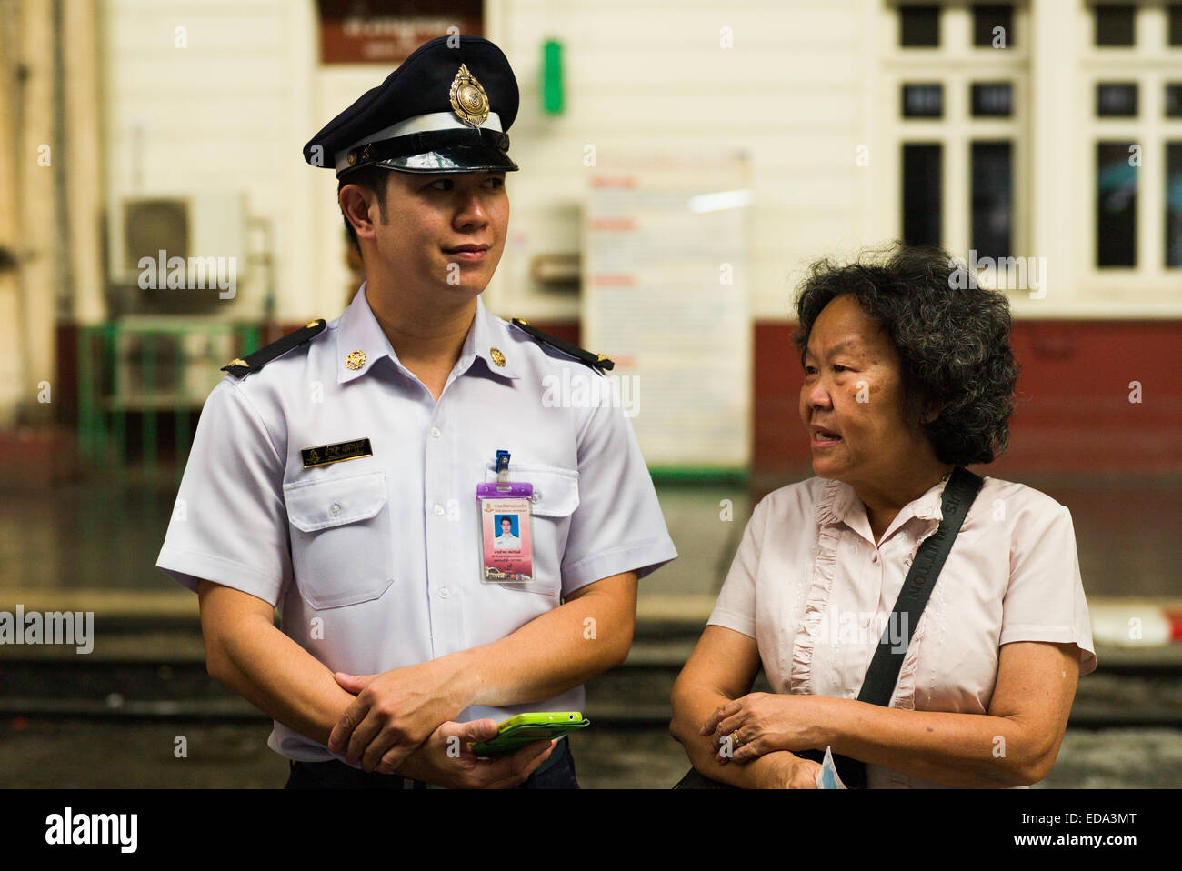 Hualamphong main train station, Bangkok, Thailand. Train operator and ...