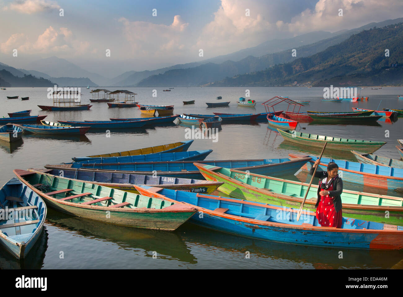 Boats on Begnas Lake Pokhara Nepal Stock Photo - Alamy