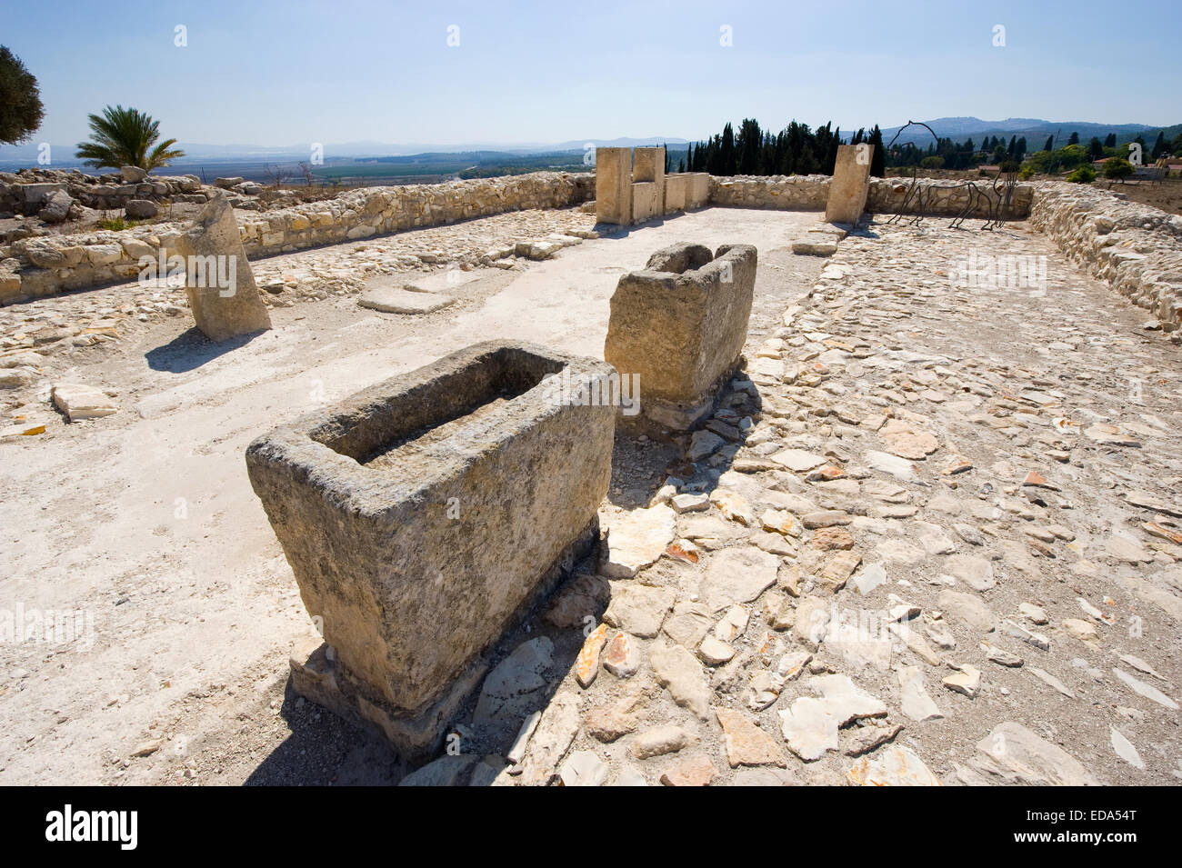 The reconstructed southern stables at Tel Megiddo National Park Stock ...