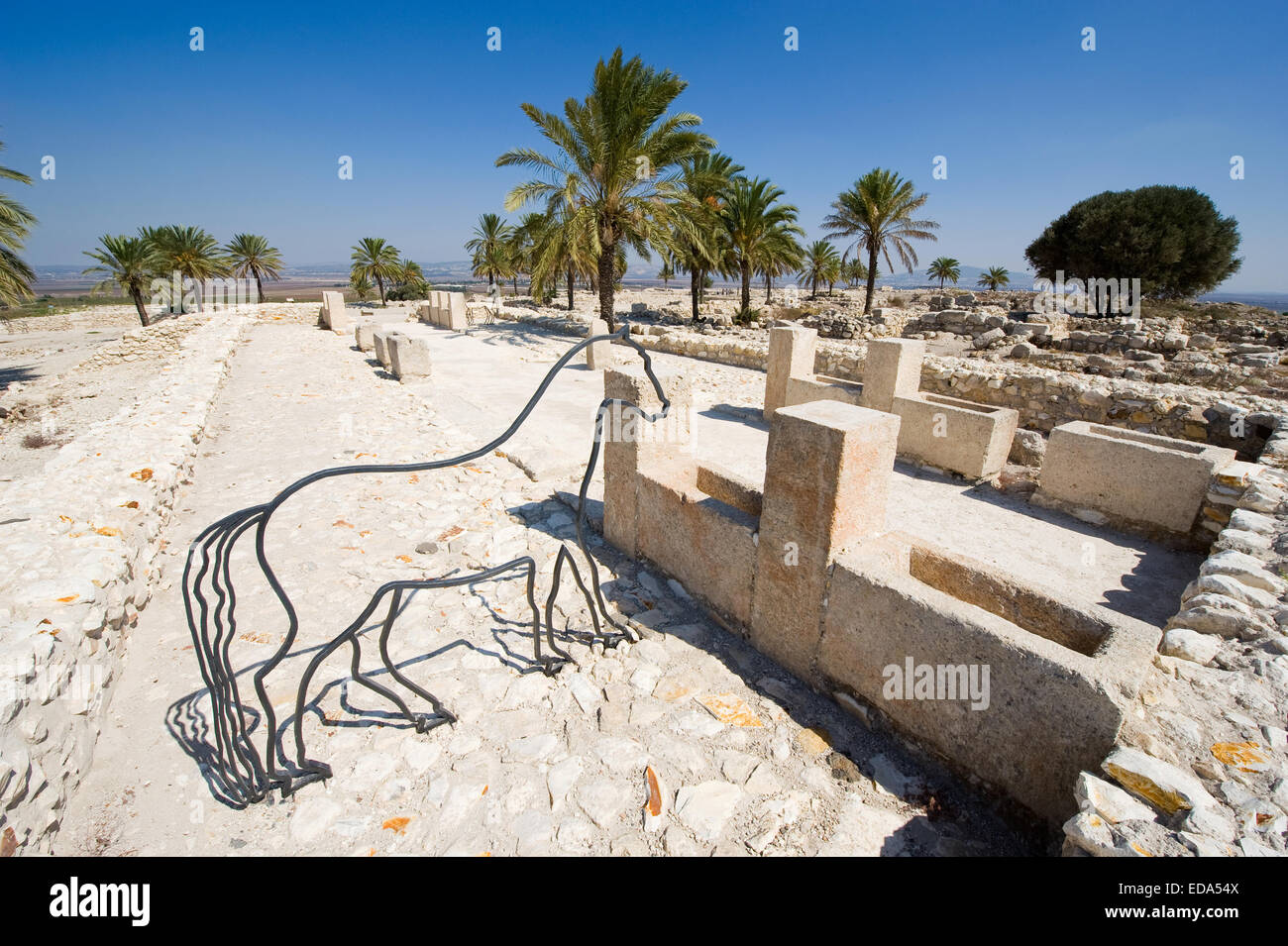 The reconstructed southern stables at Tel Megiddo National Park Stock ...