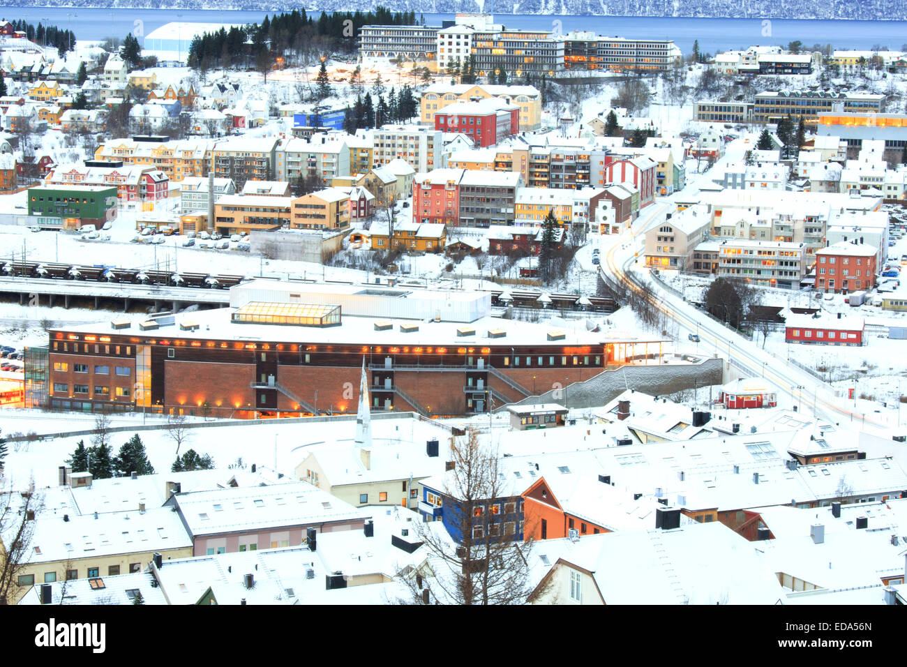Aerial view of Narvik Cityscape at dusk Norway Stock Photo - Alamy