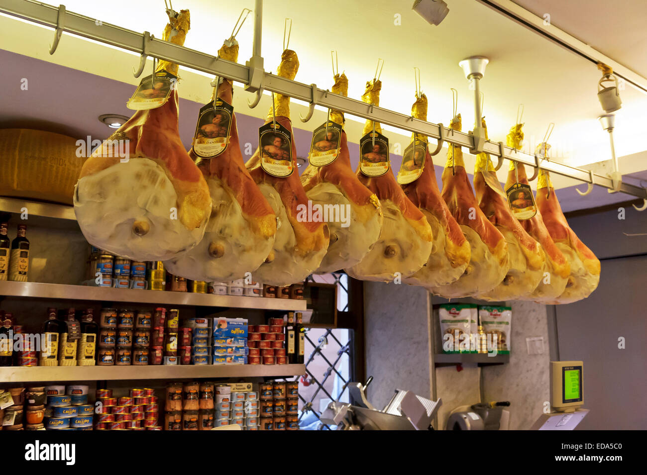 Hamon hanging in a delicatessen in Rome, Italy Stock Photo - Alamy