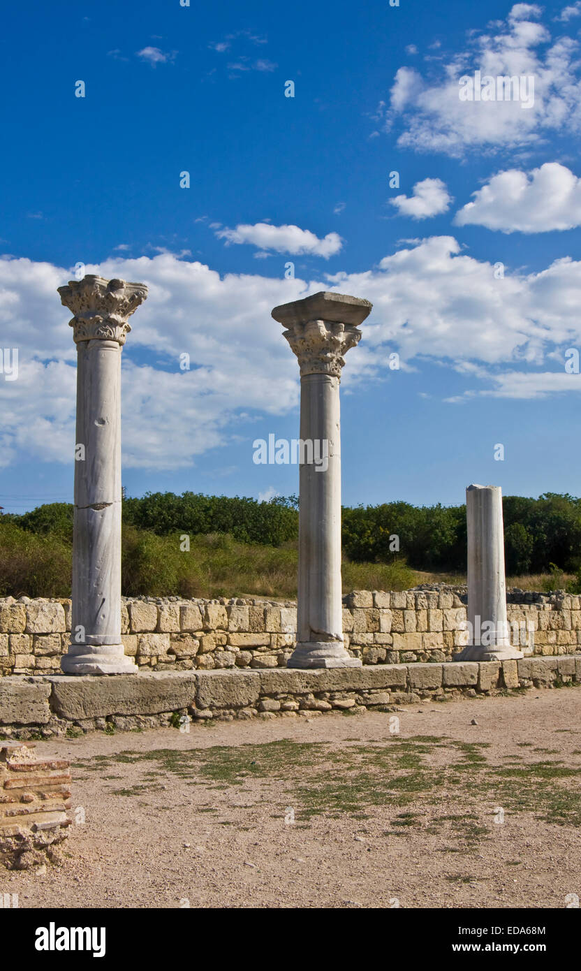 Ruins of ancient Greek town Cheersonese in Crimea, on Black sea coast ...