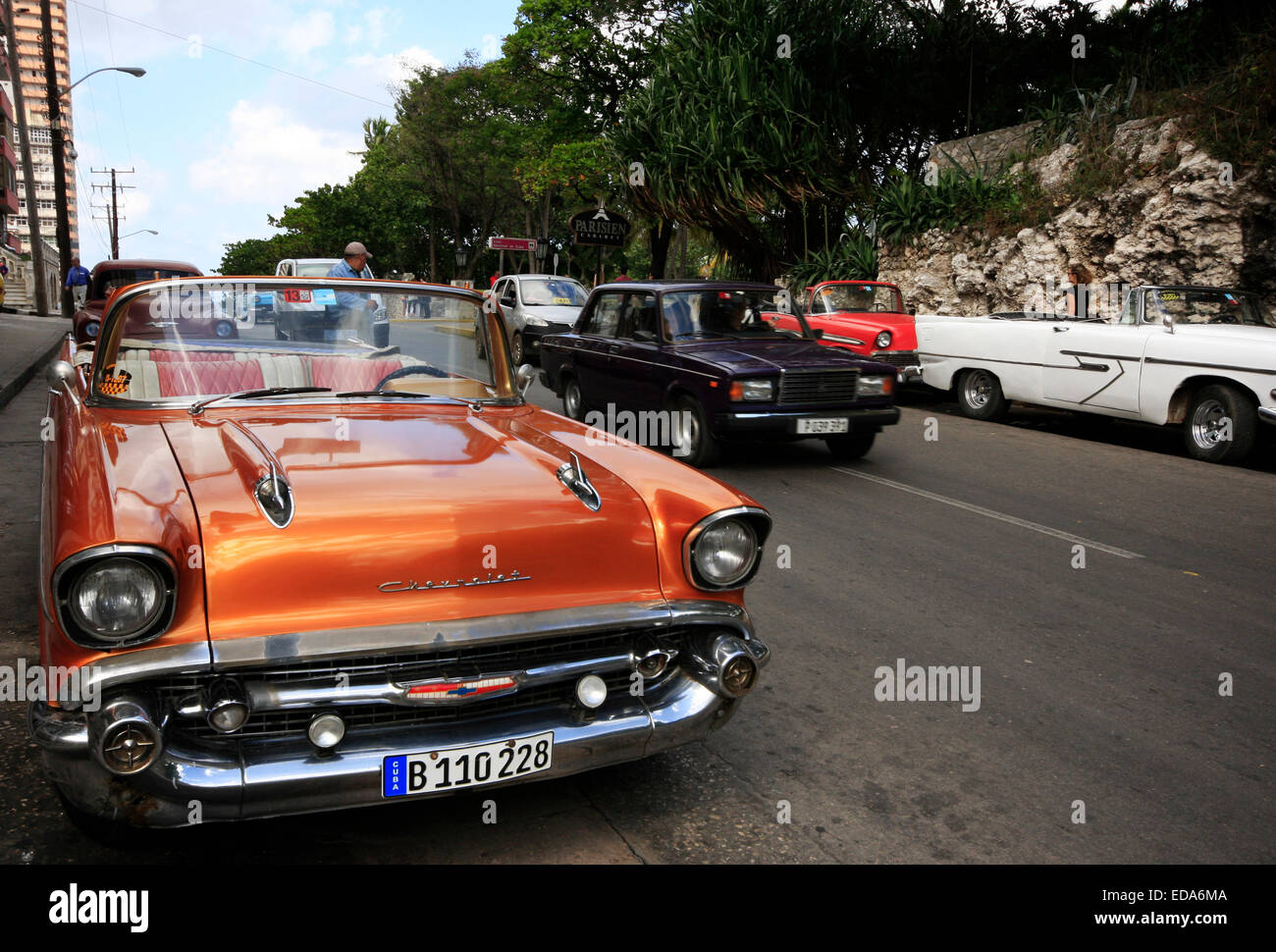Vintage convertible Chevrolet car parked on a street in Havana in Cuba ...