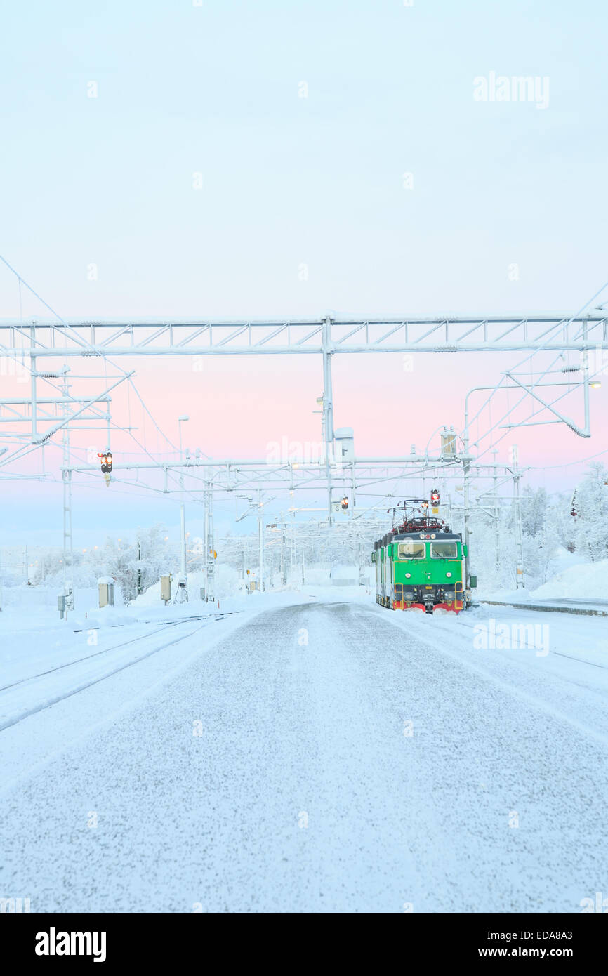 Green Train Locomotive at Kiruna Platform Station terminal Sweden Stock ...