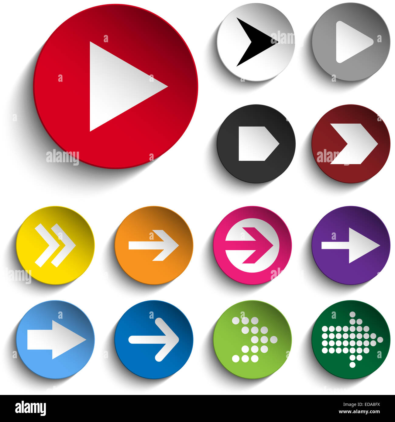 Vector - Set of Arrows on Colorful Buttons Stock Photo - Alamy
