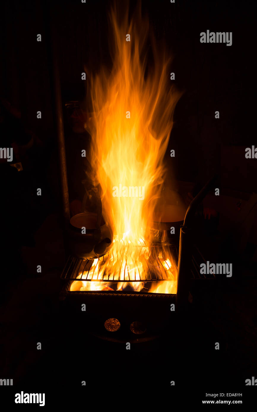 fireplace in wild camping at night Stock Photo - Alamy
