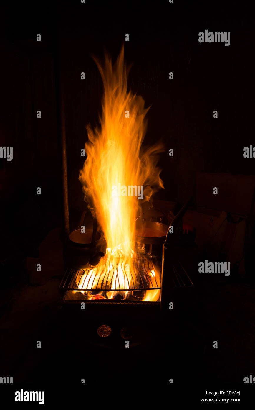 fireplace in wild camping at night Stock Photo - Alamy