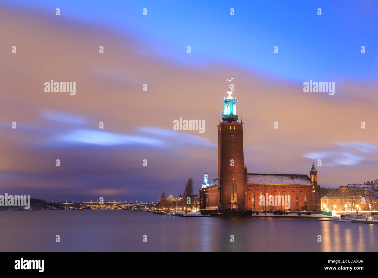 Architecture Stockholm City Hall at dusk twilight Sweden Stock Photo ...