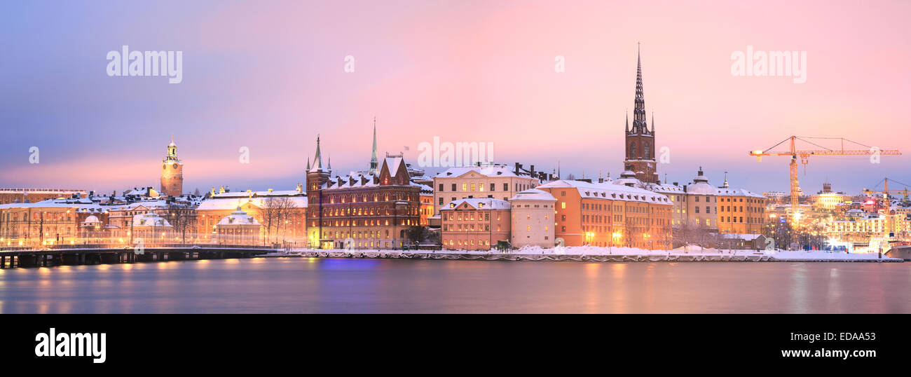 Panorama Cityscape of Gamla Stan Old Town Stockholm city at dusk Sweden ...