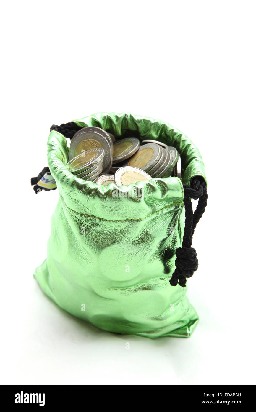 coin in green money bag isolated Stock Photo - Alamy