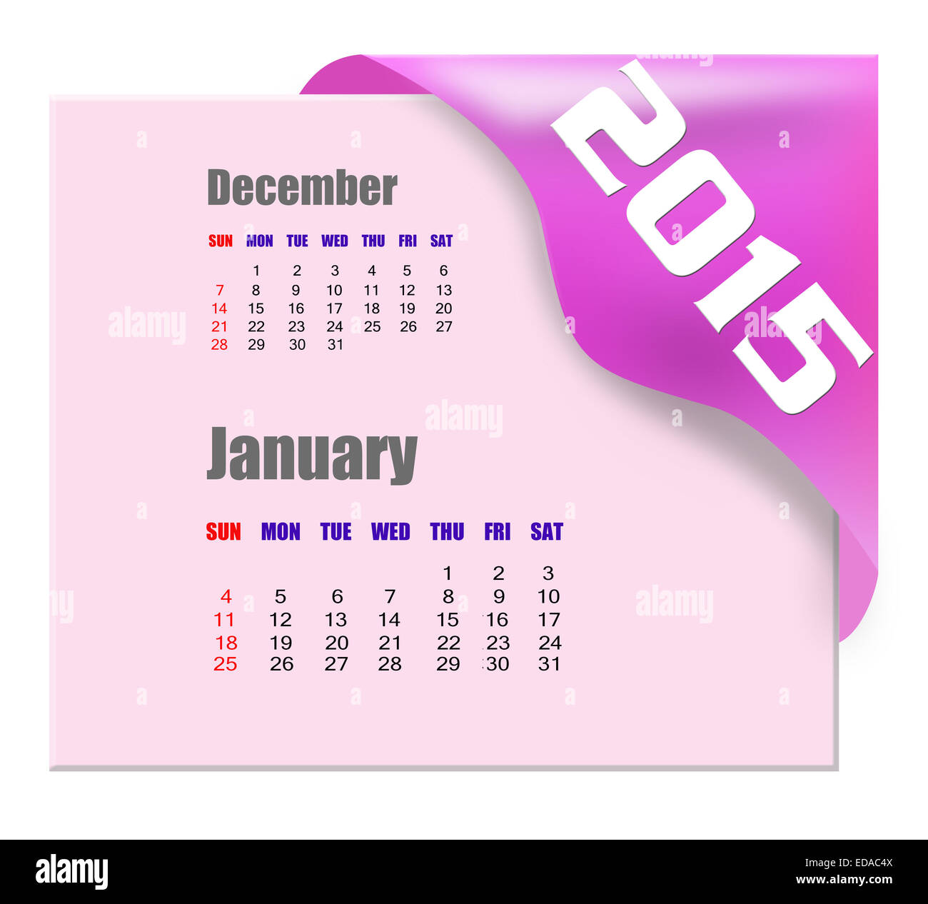 January 2015 calendar with past month series Stock Photo - Alamy
