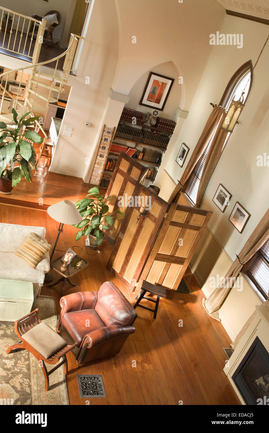 living room of converted church Stock Photo - Alamy