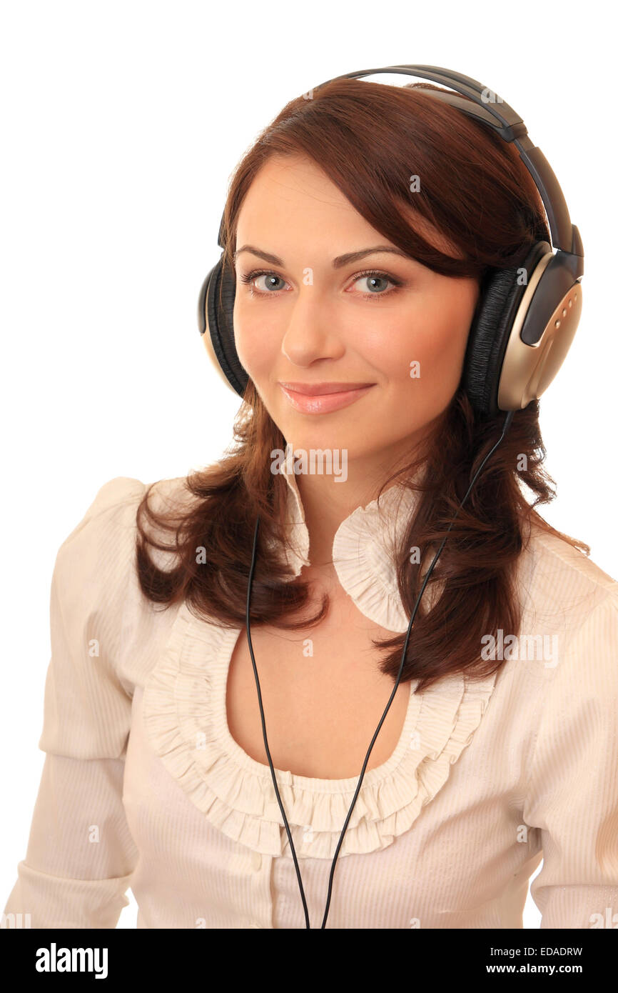Beautiful girl in headsets Stock Photo - Alamy