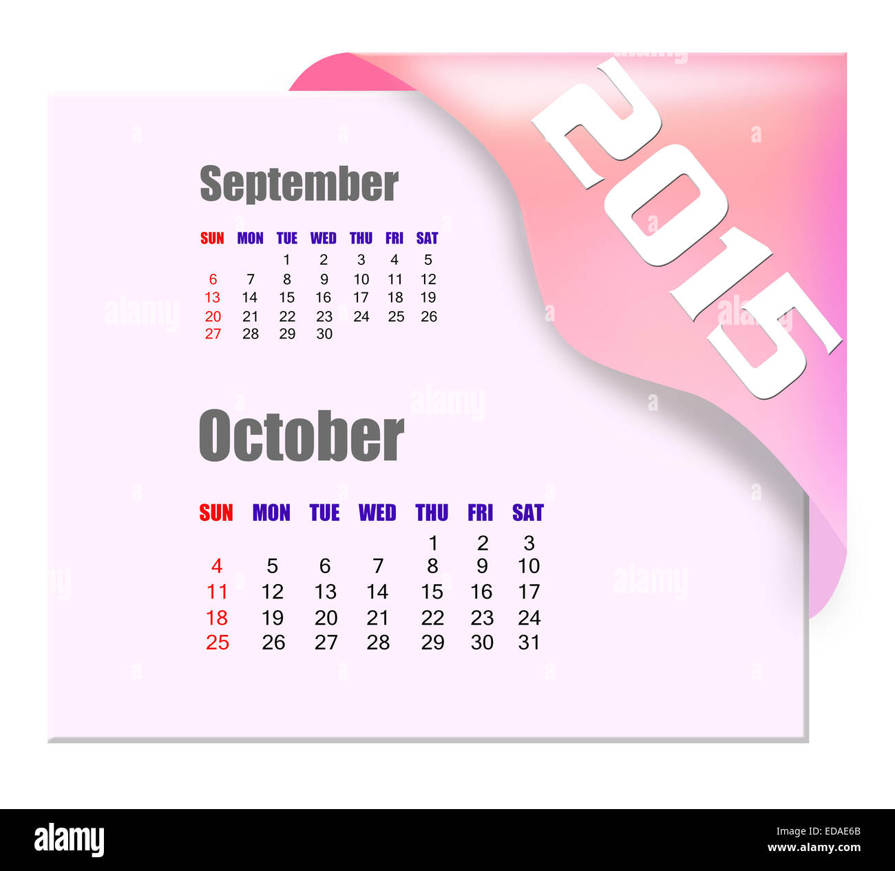 October 2015 calendar with past month series Stock Photo - Alamy