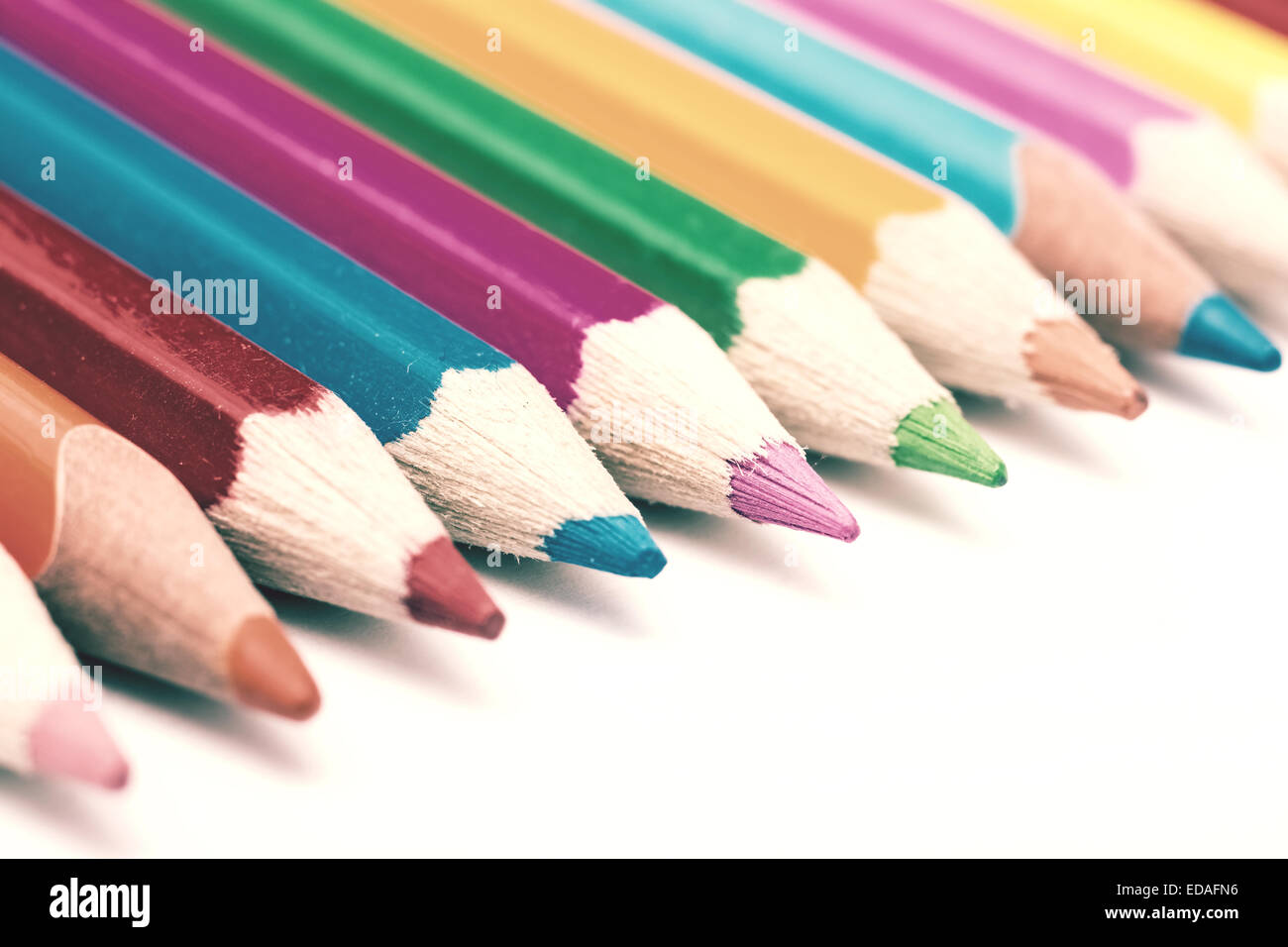 Retro Photo Of Coloring Crayons Close Up Stock Photo - Alamy
