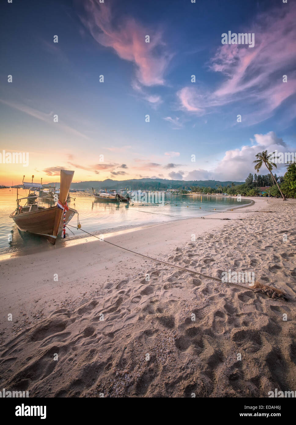Beautiful image of sunset with colorful sky and Longtail boat on the ...