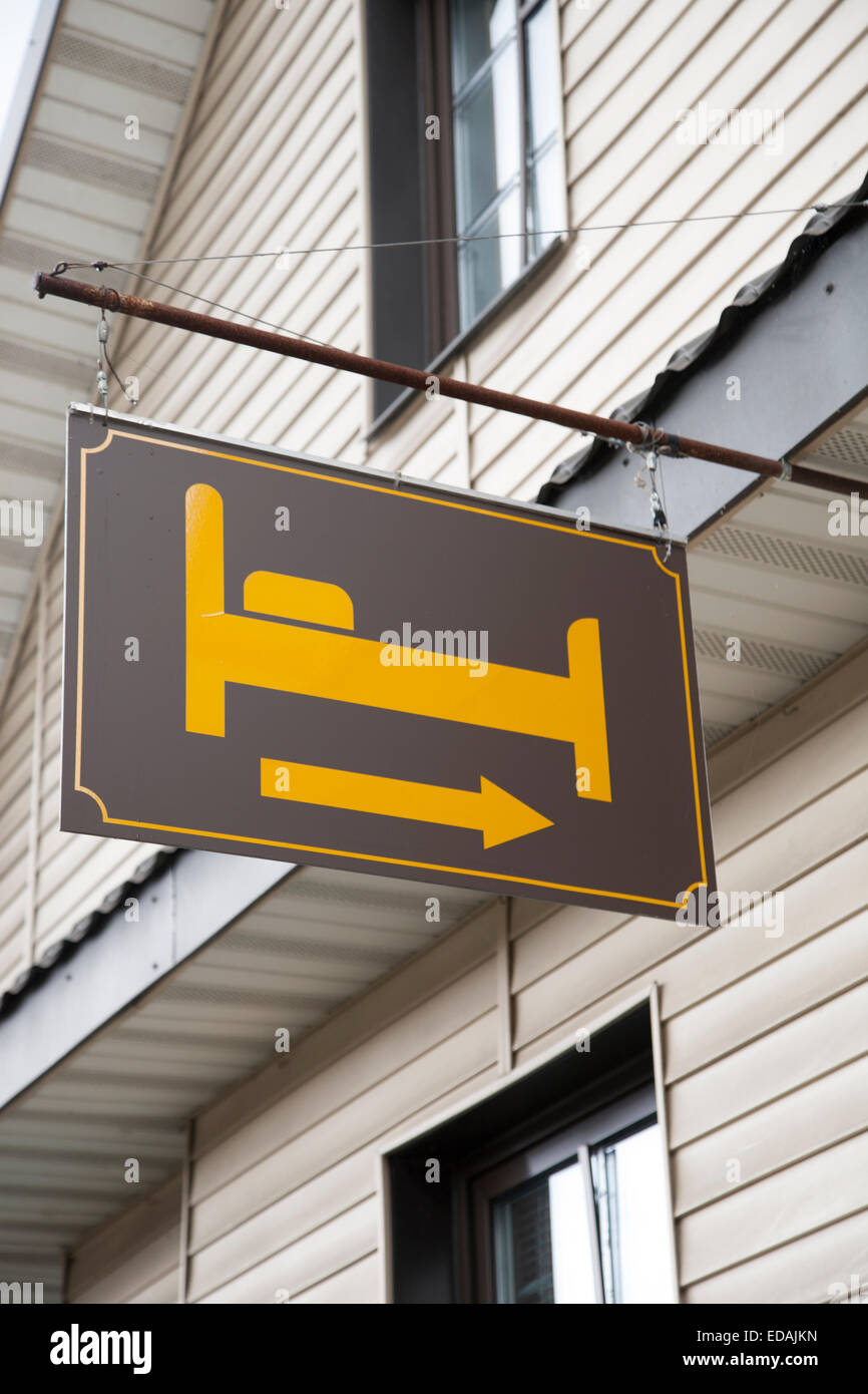 Accommodation Sign on Wooden Hut Facade Stock Photo - Alamy