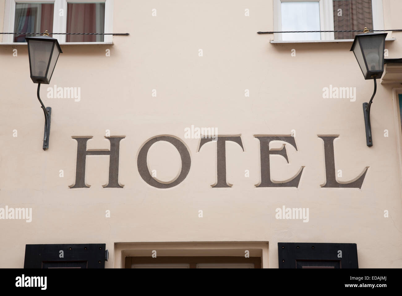 Hotel Sign on Building Facade Stock Photo - Alamy