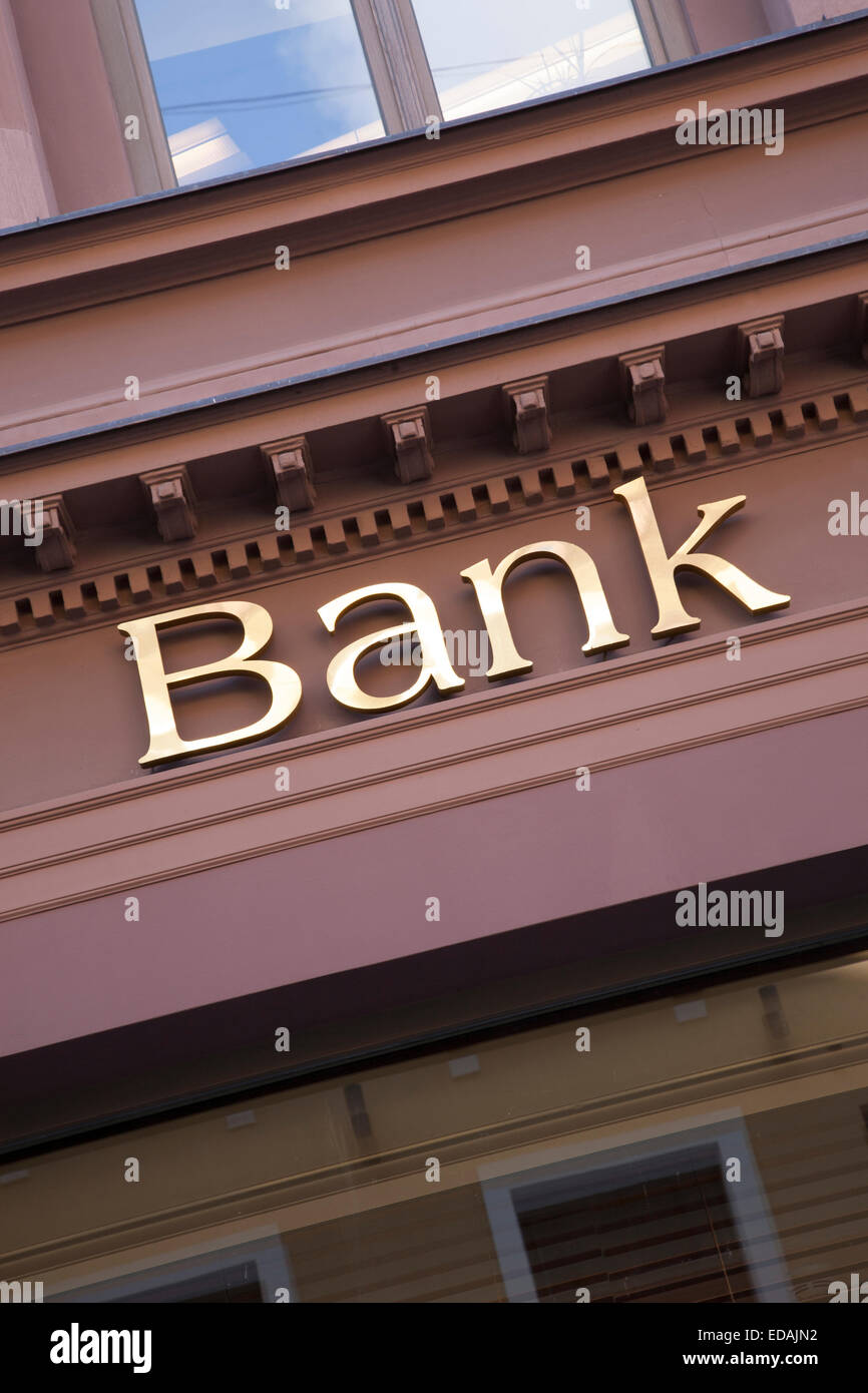 Bank Sign on Diagonal Tilt Stock Photo - Alamy
