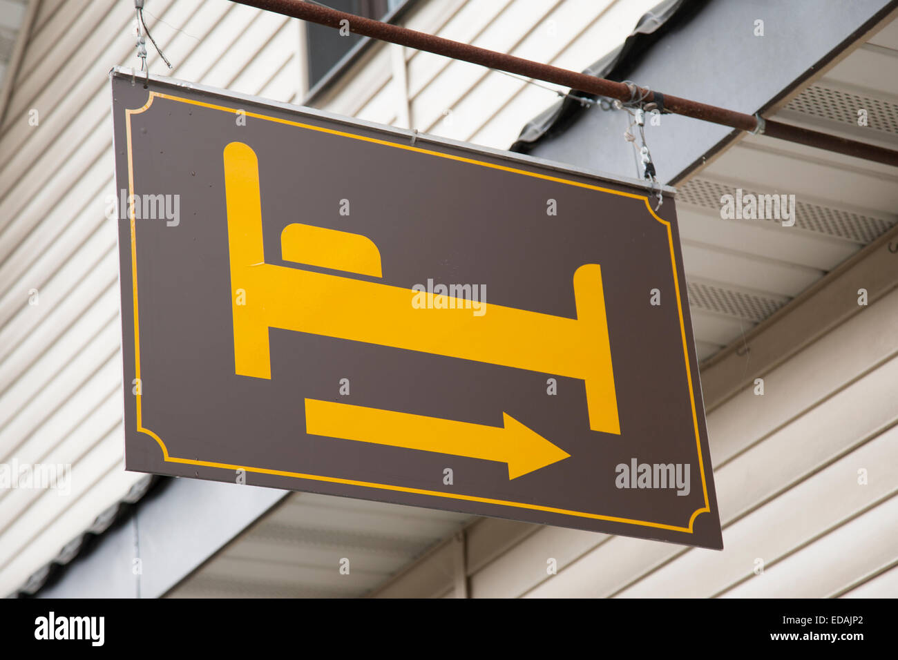 Accommodation Sign on Wooden Hut Facade Stock Photo - Alamy