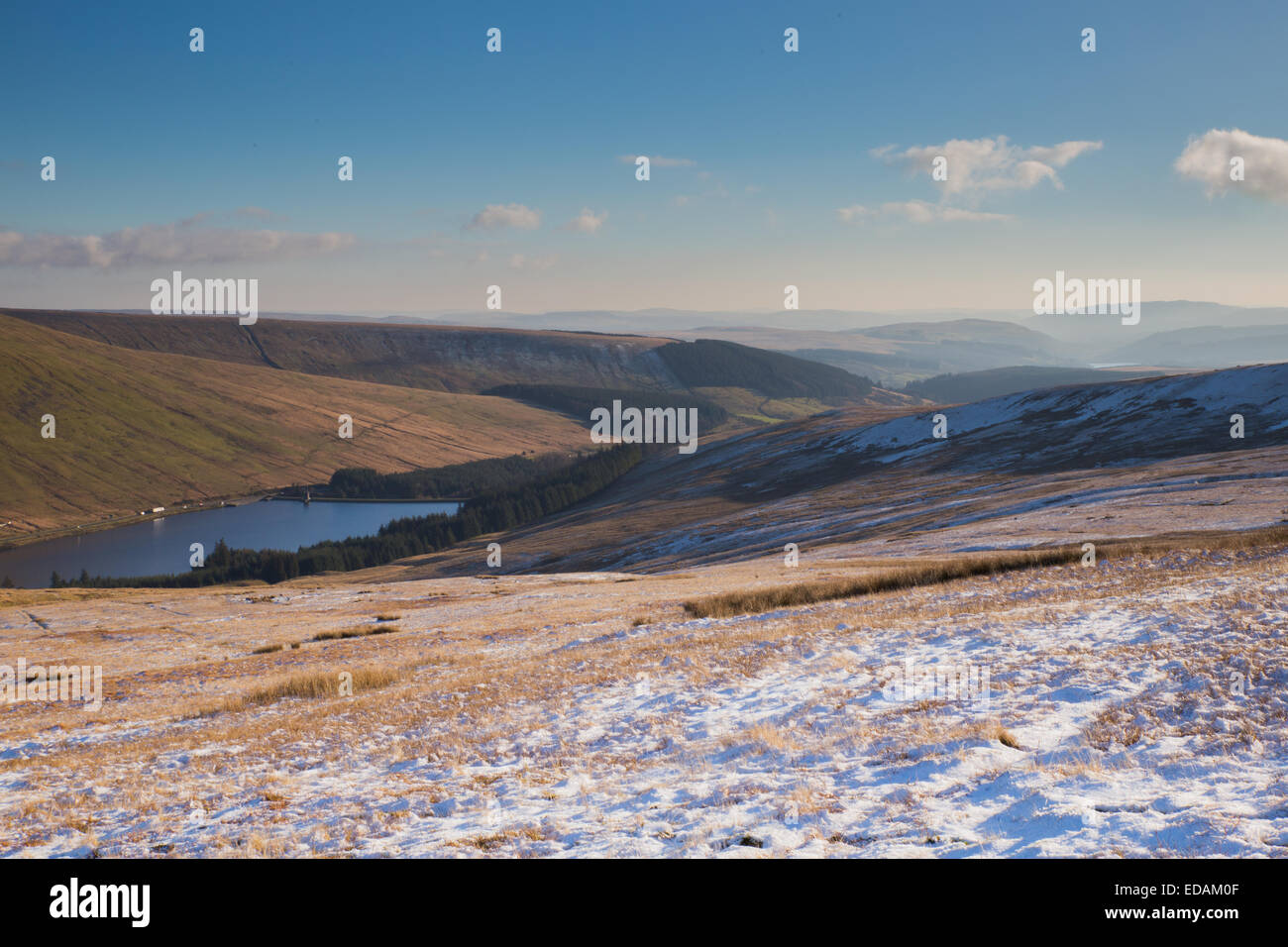 View of the Beacons Reservoir from Fan Fawr, Brecon Beacons National ...