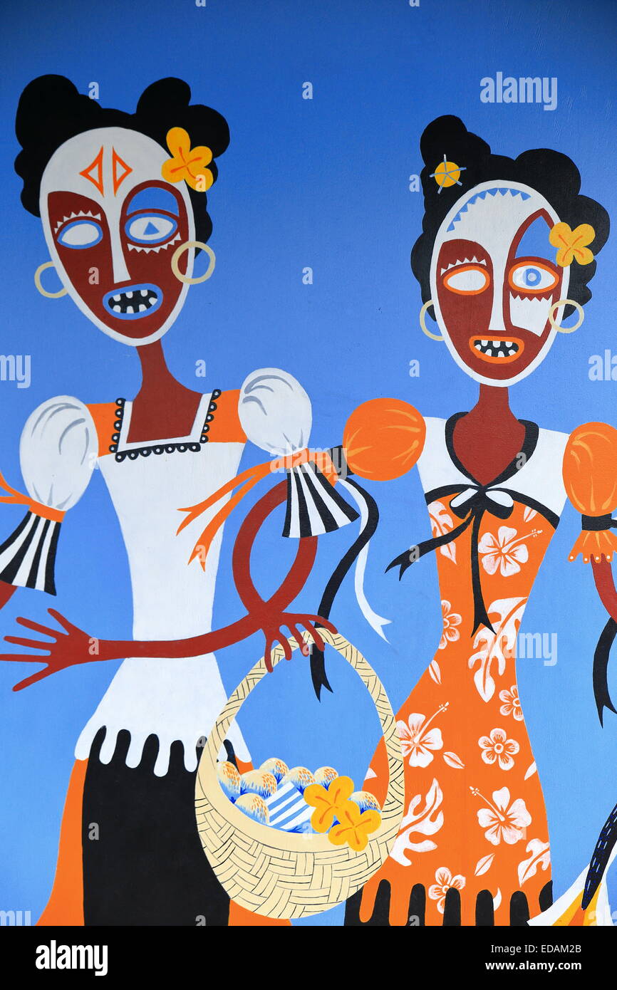 LUGANVILLE,VANUATU-OCTOBER 16, 2014: The native street art decorates ...