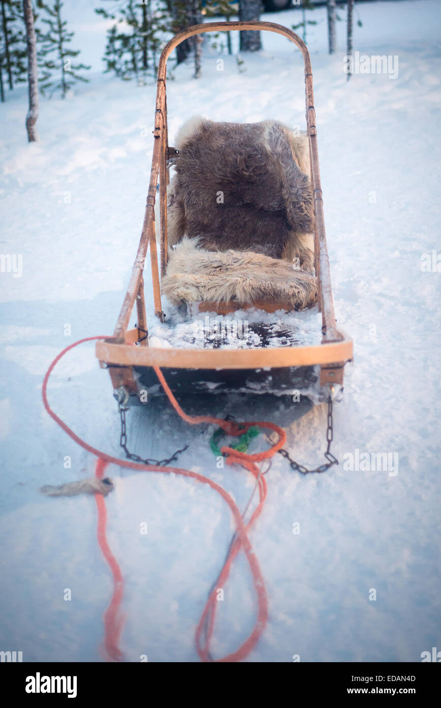Empty husky sled in lapland Stock Photo - Alamy