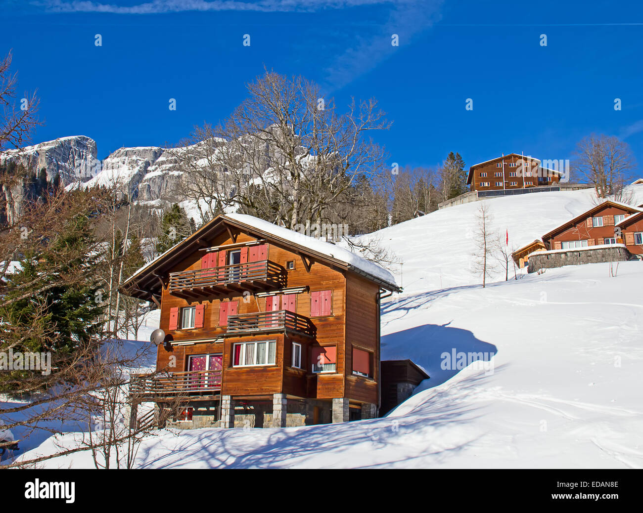 Winter in the swiss alps (Braunwald, Glarus, Switzerland Stock Photo ...