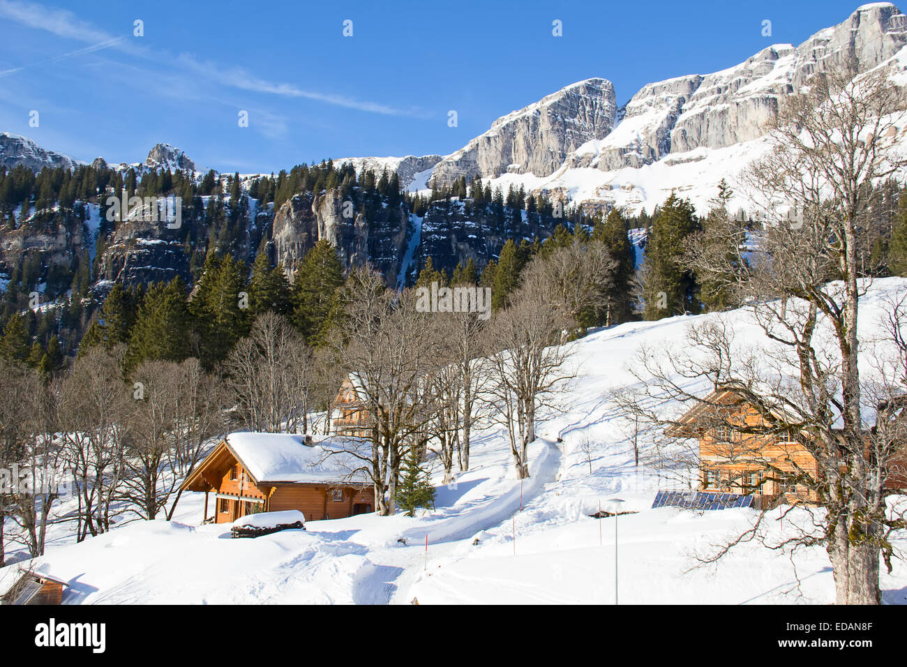 Winter in the swiss alps (Braunwald, Glarus, Switzerland Stock Photo ...