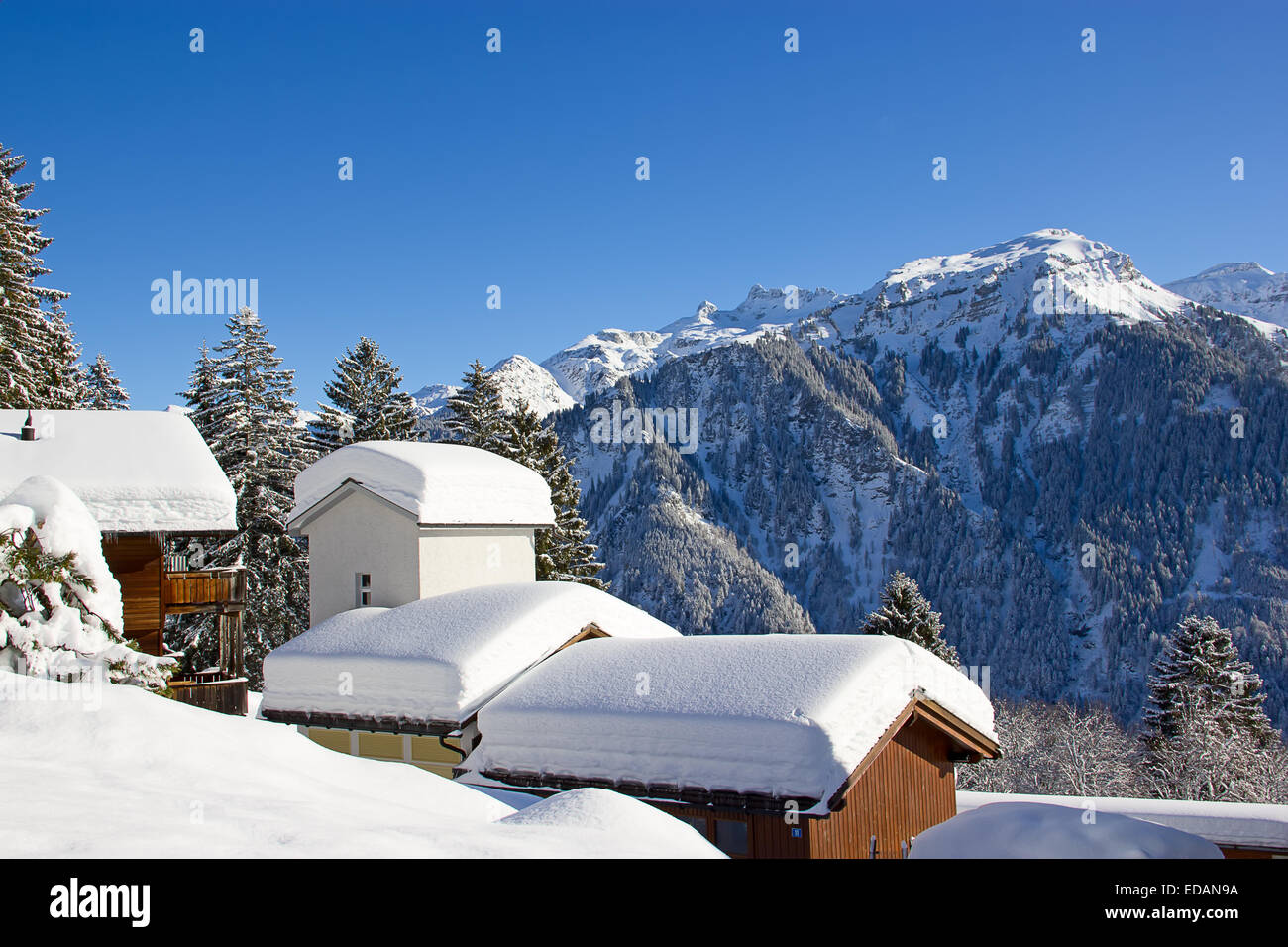 Winter in the swiss alps (Braunwald, Glarus, Switzerland Stock Photo ...