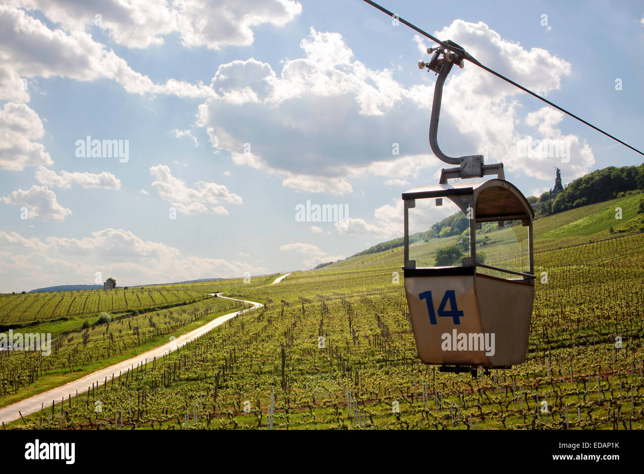 Cable car to the Niederwald Monument near Ruedesheim in the Rheingau ...