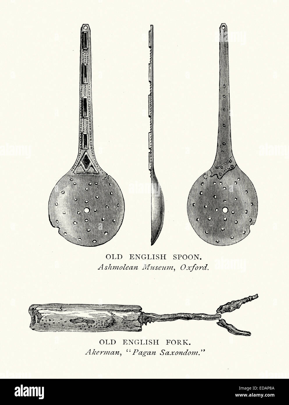 Old English Spoons and Fork Stock Photo - Alamy