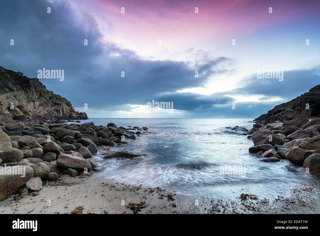 Sunrise at Penberth Cove a small beach near Land's End in Cornwall ...