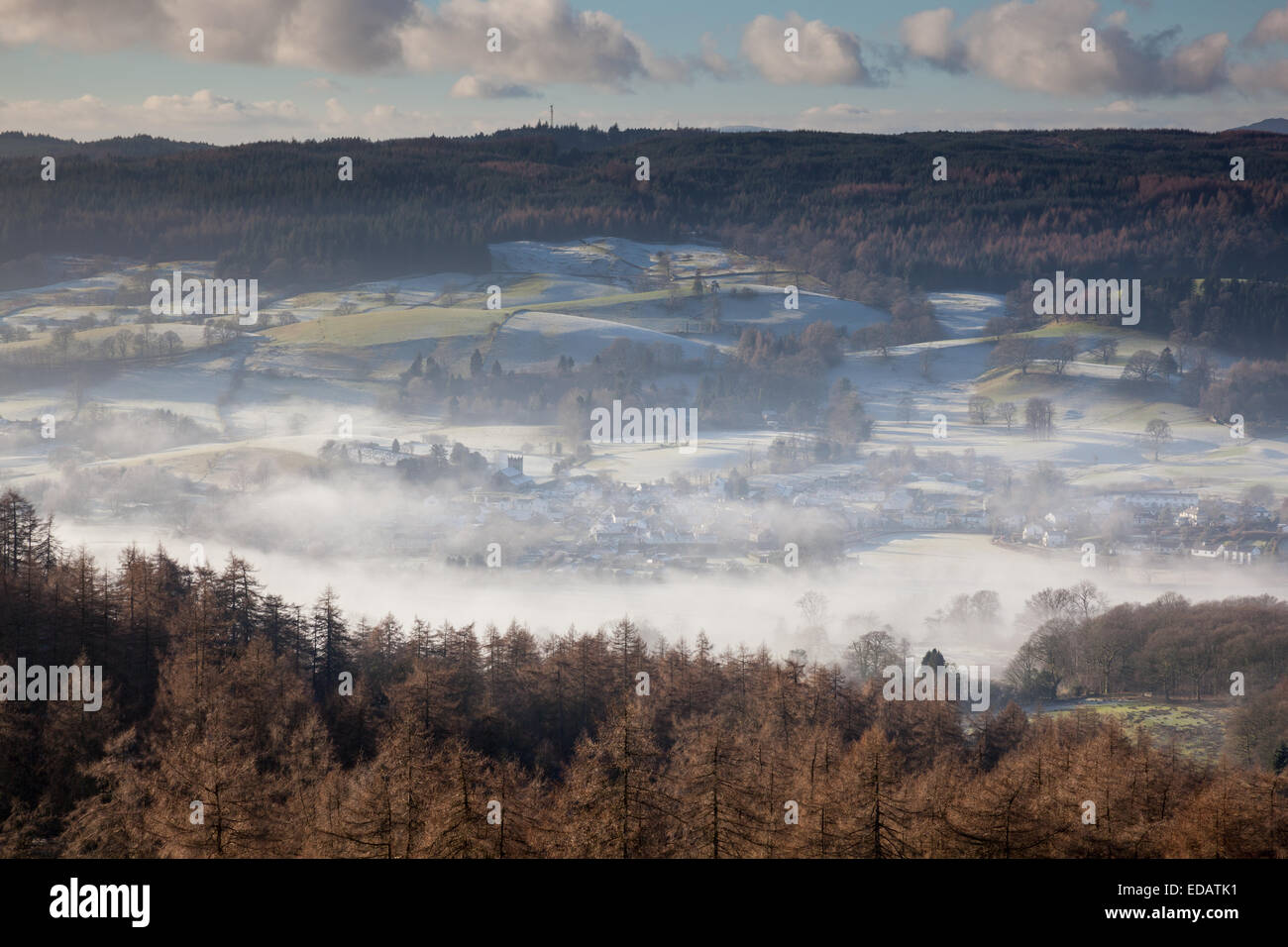 Low mist over Hawkshead, Lake District, Cumbria Stock Photo - Alamy